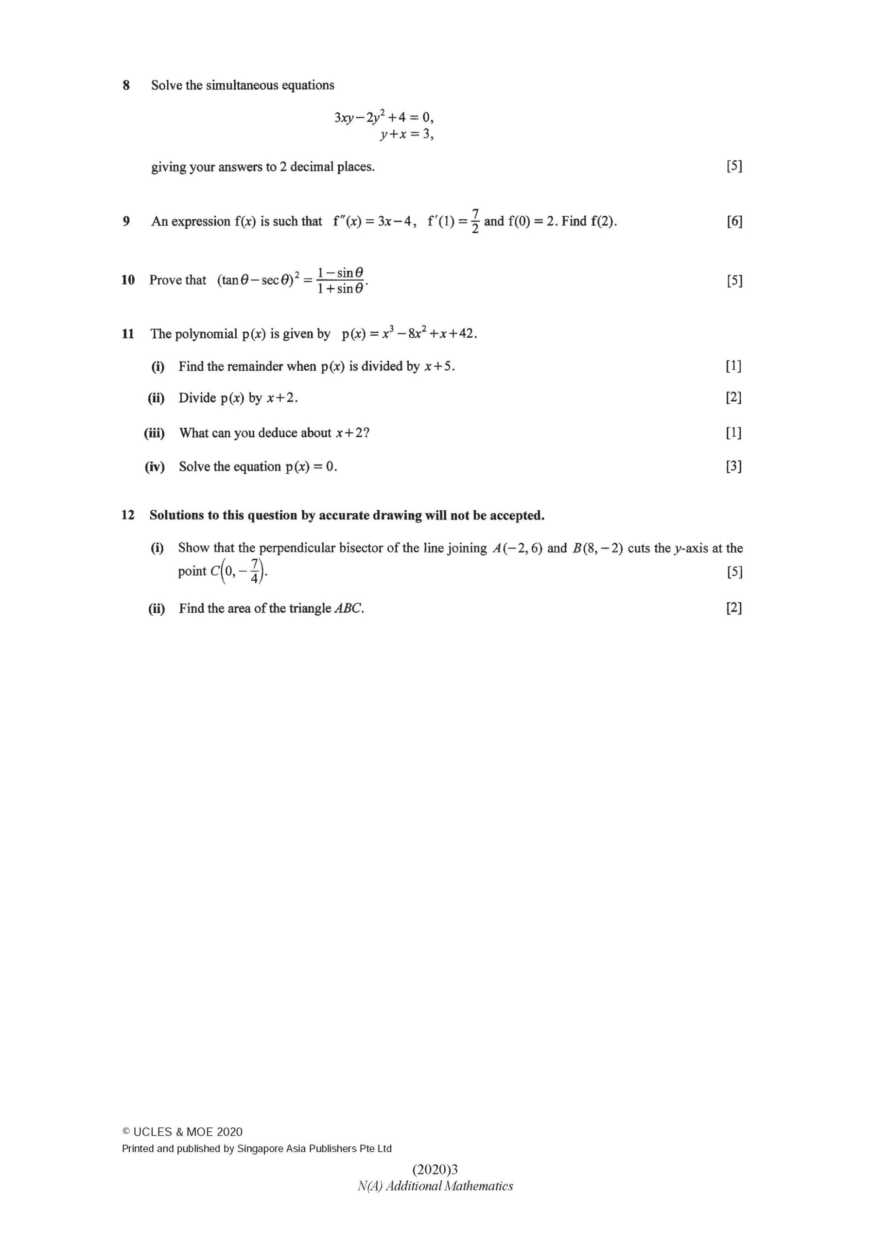 N(A) Level Additional Mathematics Yearly Edition 2011-2020 + Answers ...